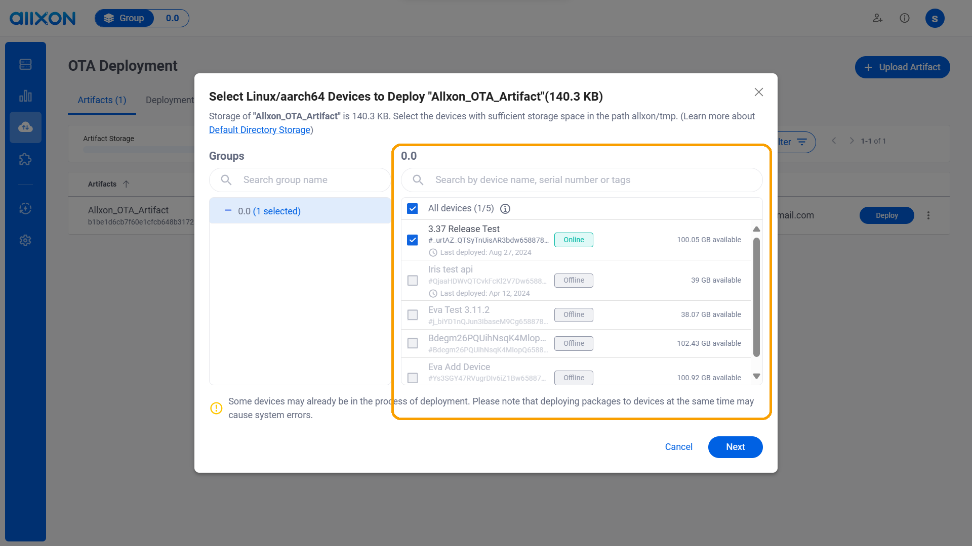 Deploy OTA Artifact with Command-Line Arguments