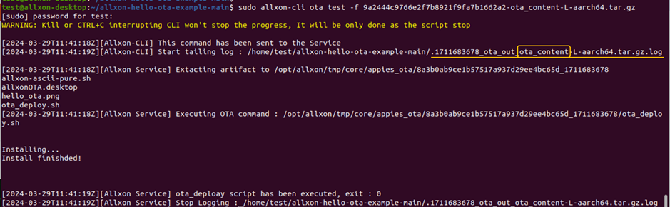 Generate OTA Artifact using Allxon CLI (Linux)