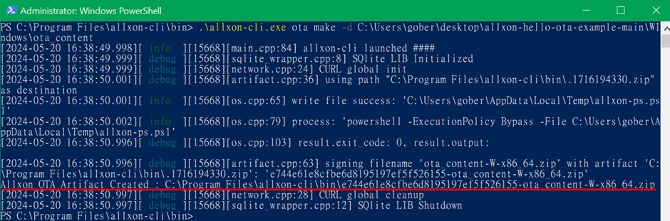 Generate OTA Artifact using Allxon CLI (Windows)