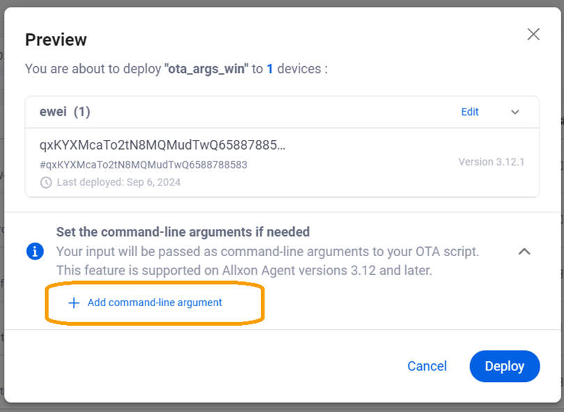Deploy OTA Artifact with Command-Line Arguments
