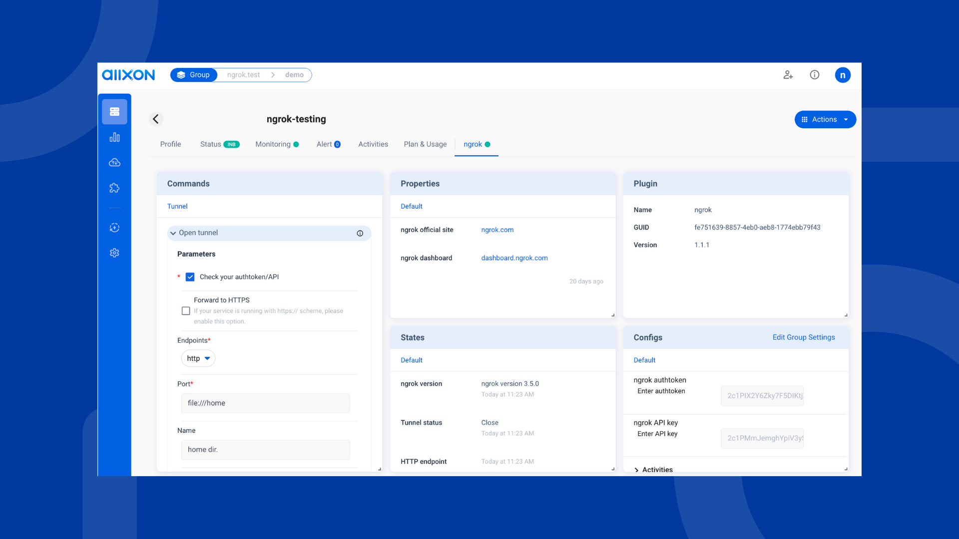 ngrok plugin | Allxon Plugin Station